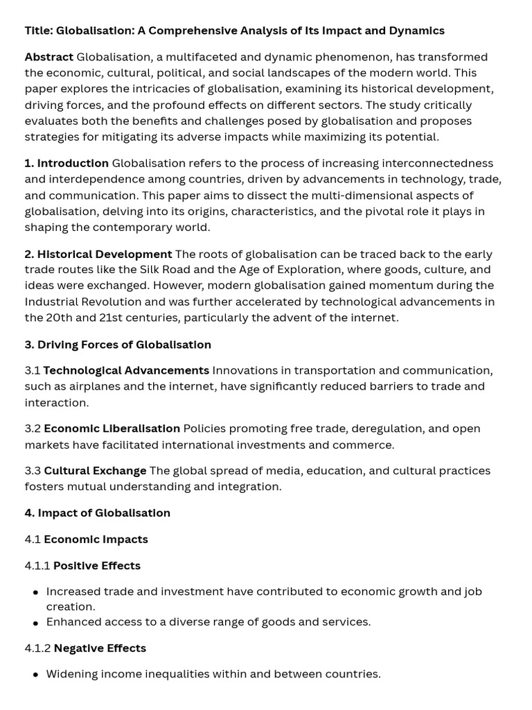 Impact and Dynamics of Globalisation | PDF | Globalization | Innovation