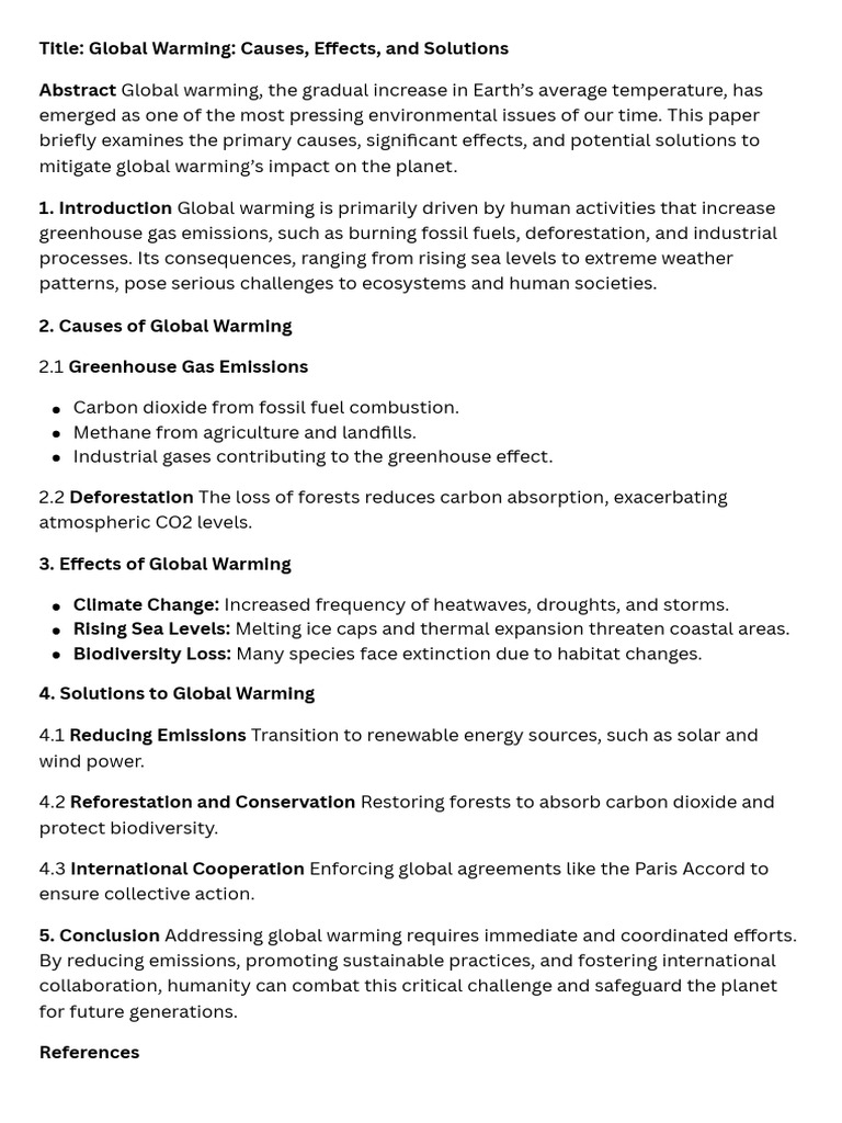 Title Global Warming Causes, Effects, and Solutions | PDF