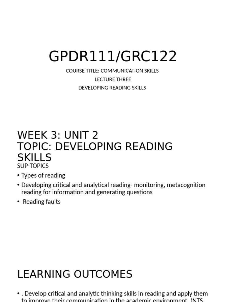 Developing Reading Skills 2 | PDF | Communication | Learning
