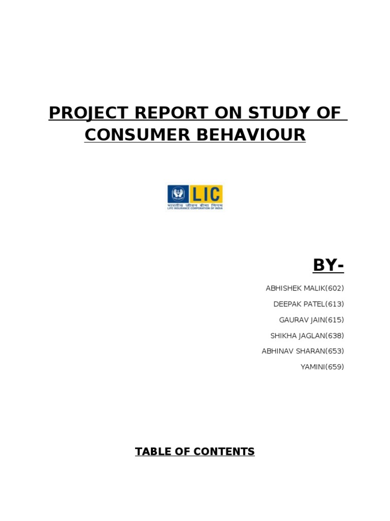Project Report On Study of Consumer Behaviour | PDF | Insurance | Behavior