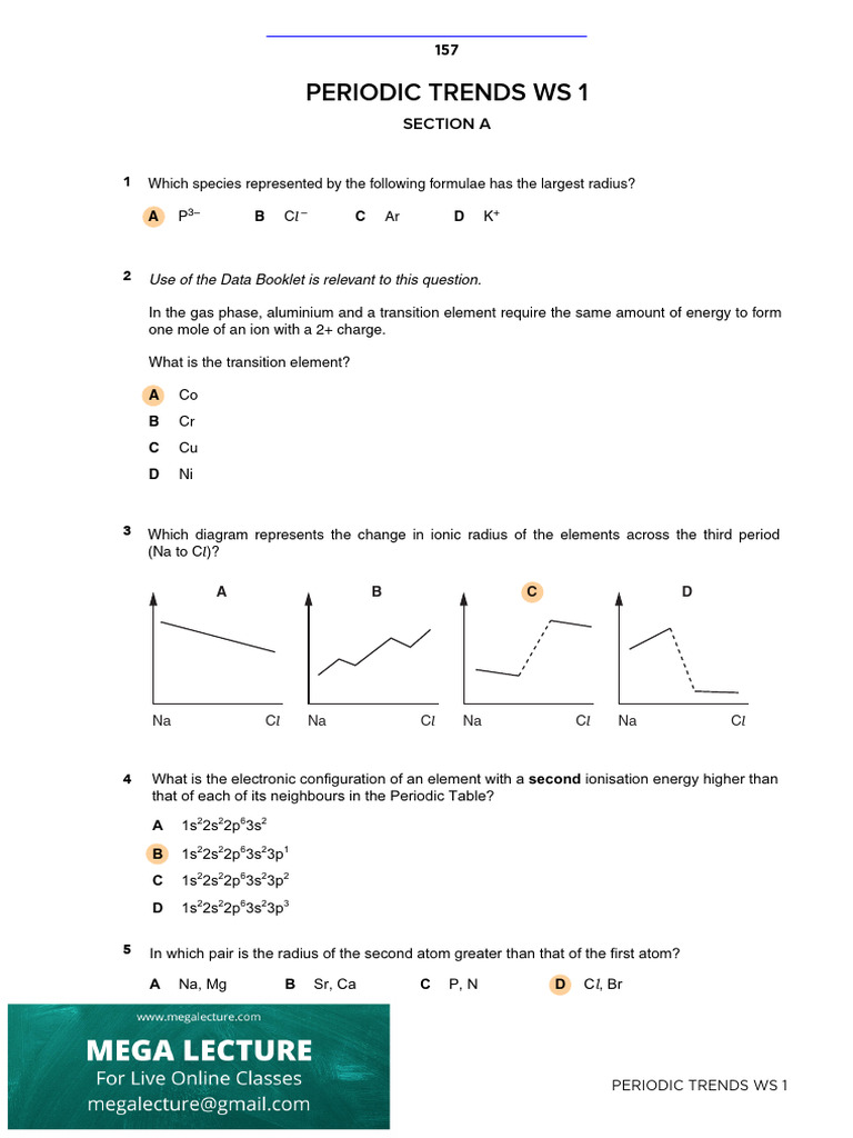 3 Periodic Trends WS Answers | PDF | Chlorine | Nitrogen