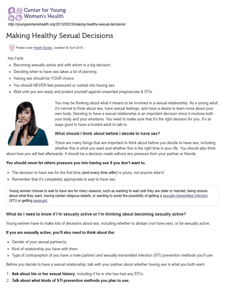 Making Healthy Sexual Decisions - Center For Young Women's Health | PDF ...