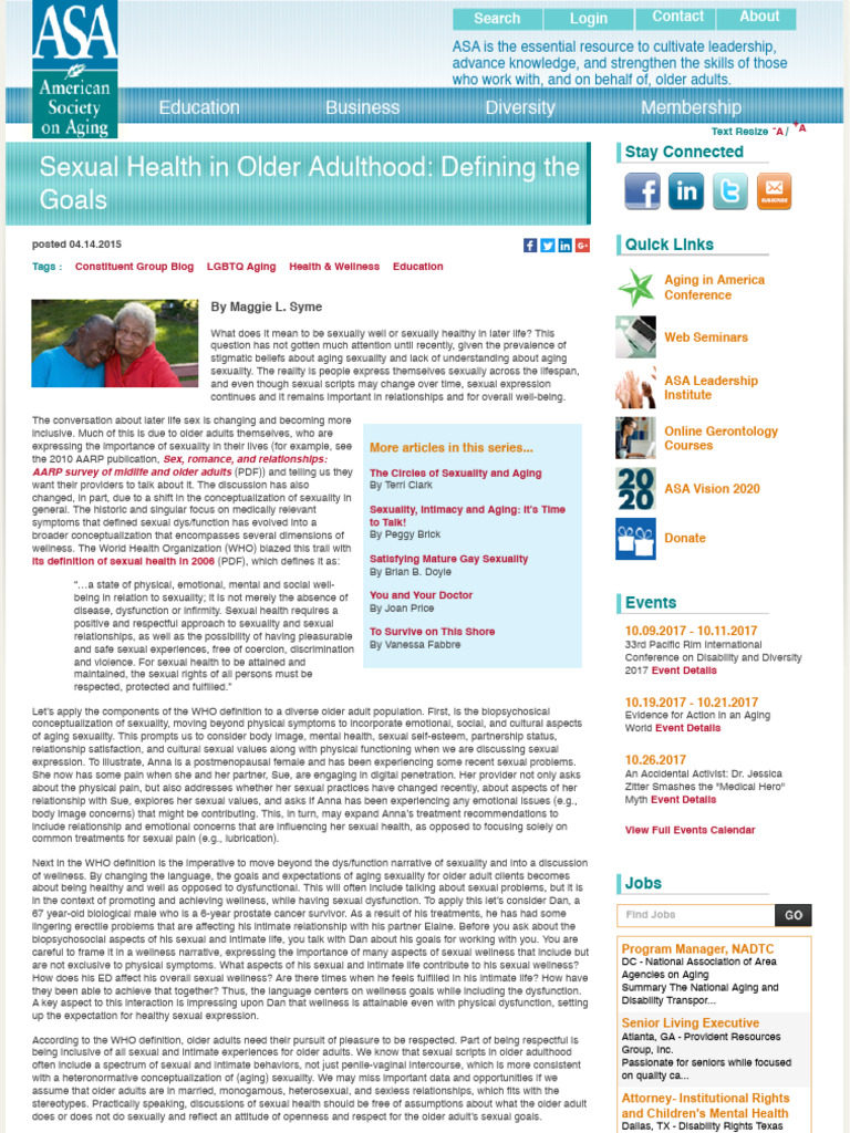 Sexual Health in Older Adulthood: Defining the Goals | American Society on Aging | PDF | Sexual ...