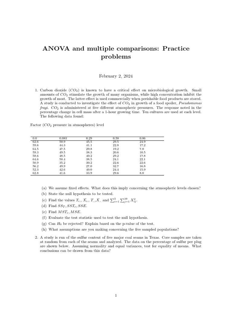 ANOVA Practice Problems & Solutions | PDF | Errors And Residuals | Carbon Dioxide