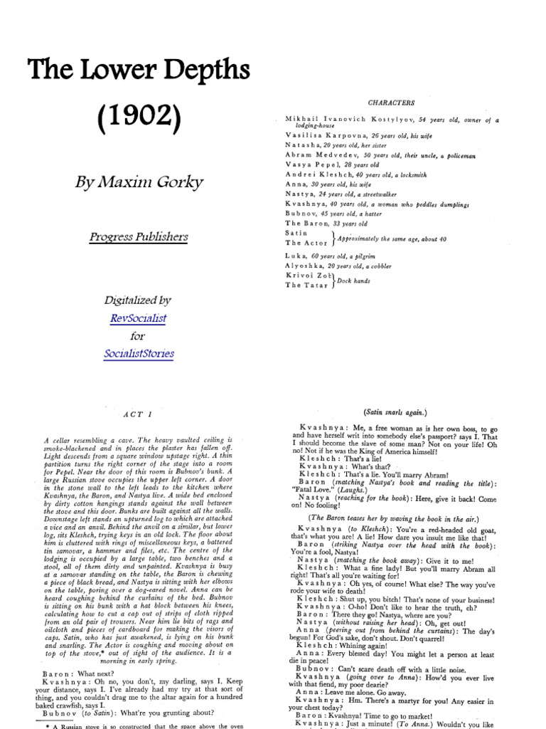 The Lower Depths Play by Maxim Gorky-1 | PDF