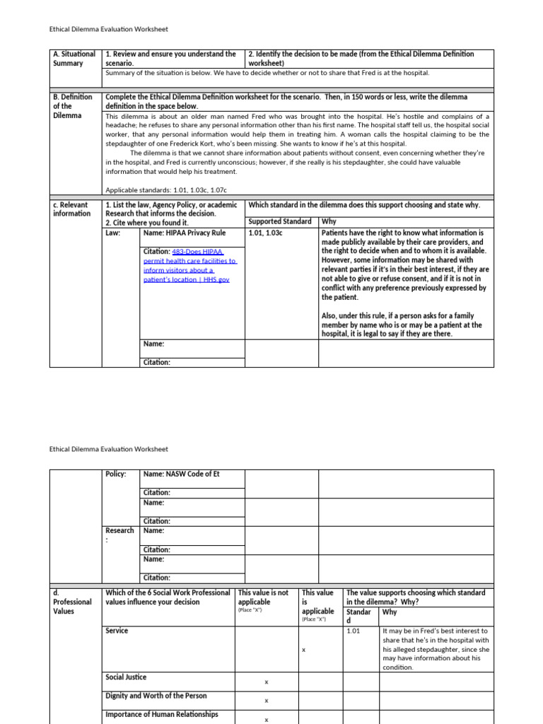 Ethical Dilemma Evaluation Worksheet Peer Review 2 | PDF | Informed ...