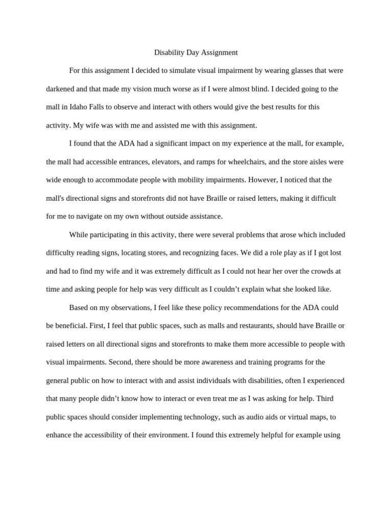 Disability Day Assignment | PDF | Visual Impairment | Accessibility