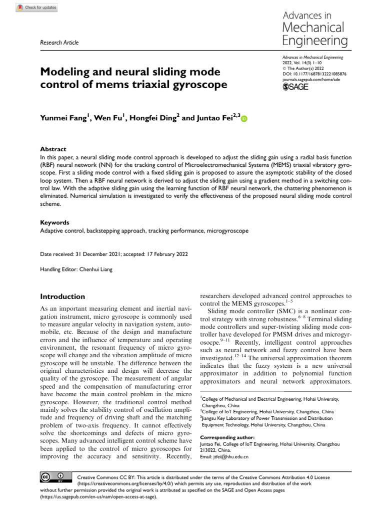 Fang Et Al 2022 Modeling and Neural Sliding Mode Control of Mems Triaxial Gyroscope | PDF ...