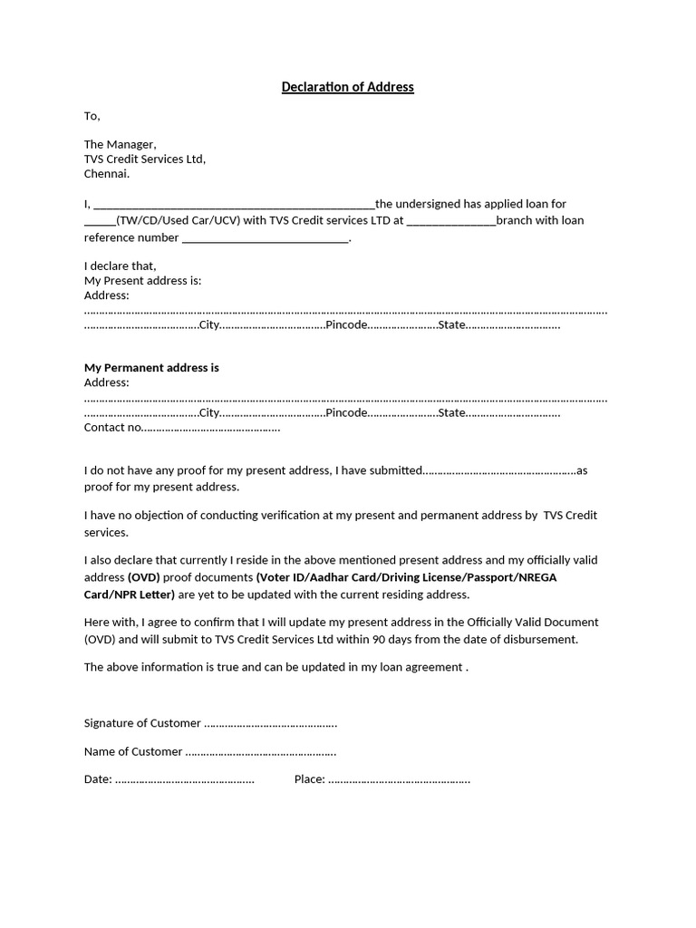 Declaration of Address Format | PDF