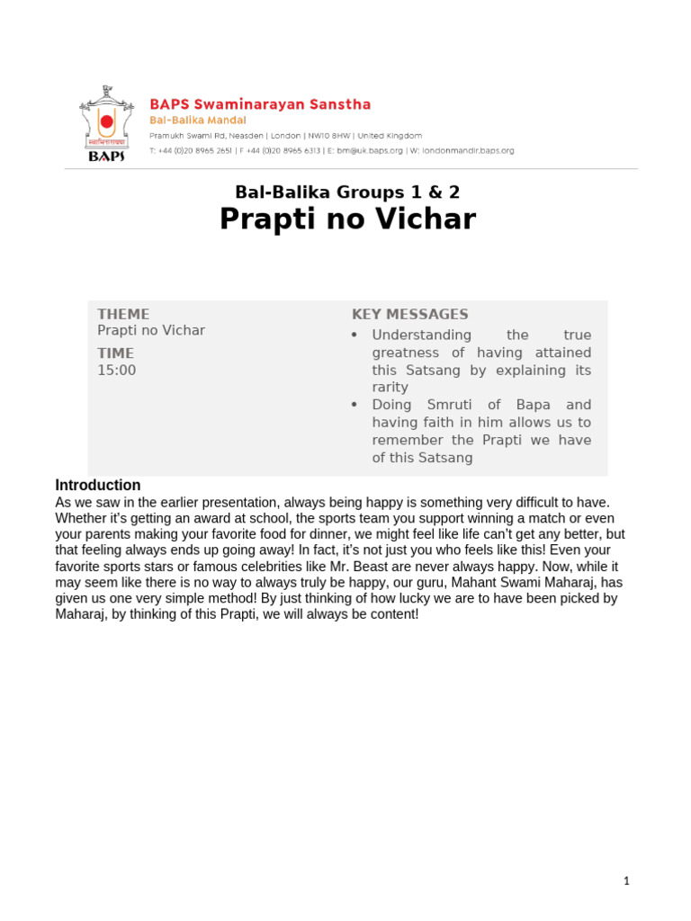 Understanding Prapti in Satsang | PDF