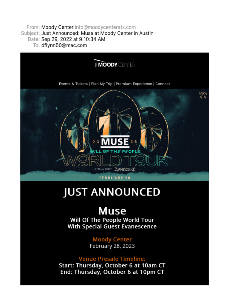 Just Announced Muse at Moody Center in Austin | PDF