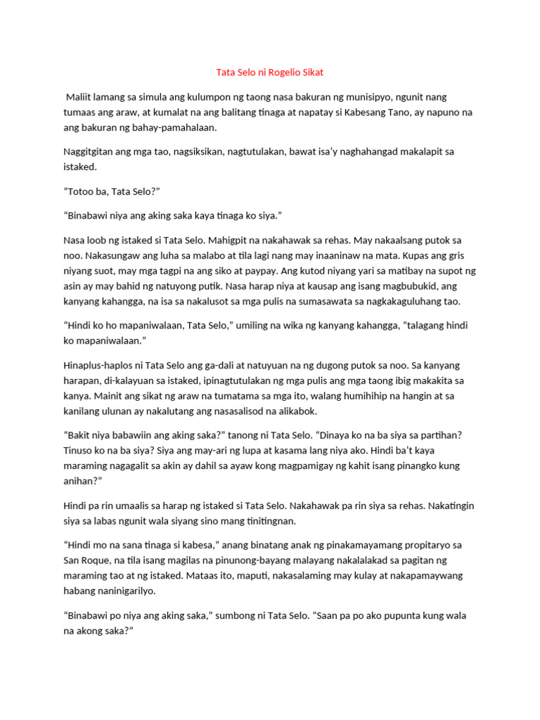 Tata_Selo_ni_Rogelio_Sikat | PDF