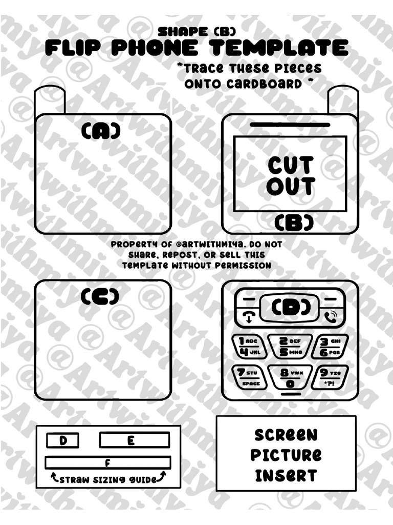 Blank Flip Phone Template (Shape B) + Customizable Skin | PDF