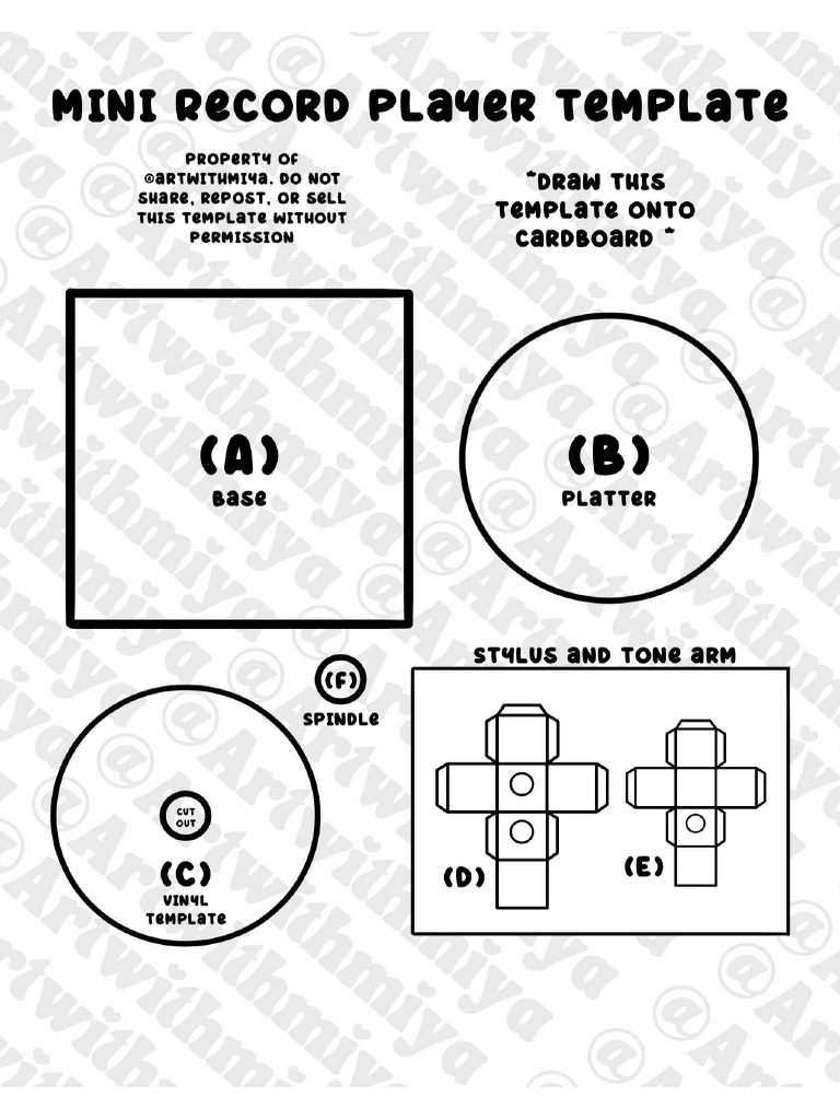 Mini Record Player Template + Customizable Decals! | PDF