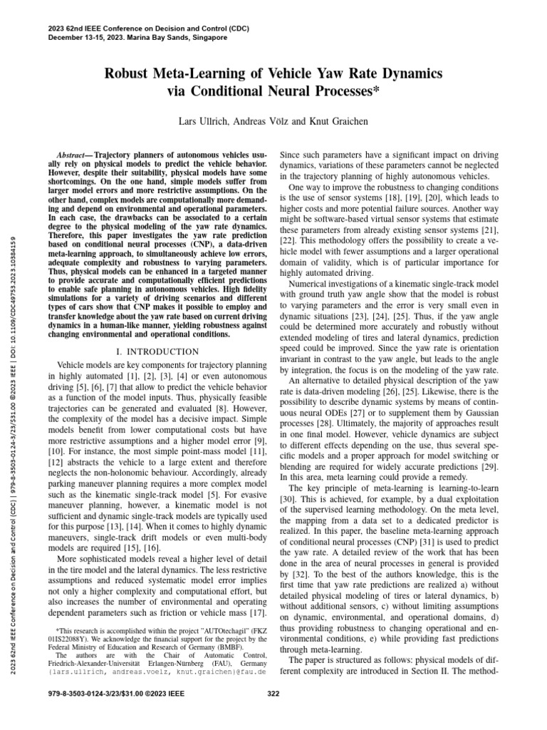 Robust Meta-Learning of Vehicle Yaw Rate Dynamics Via Conditional Neural Processes | PDF ...
