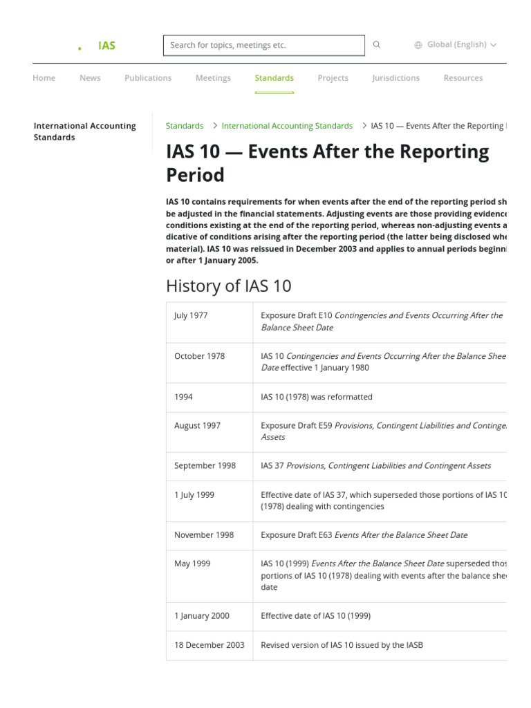 IAS 10 - Events After The Reporting Period | PDF | Going Concern | Financial Economics