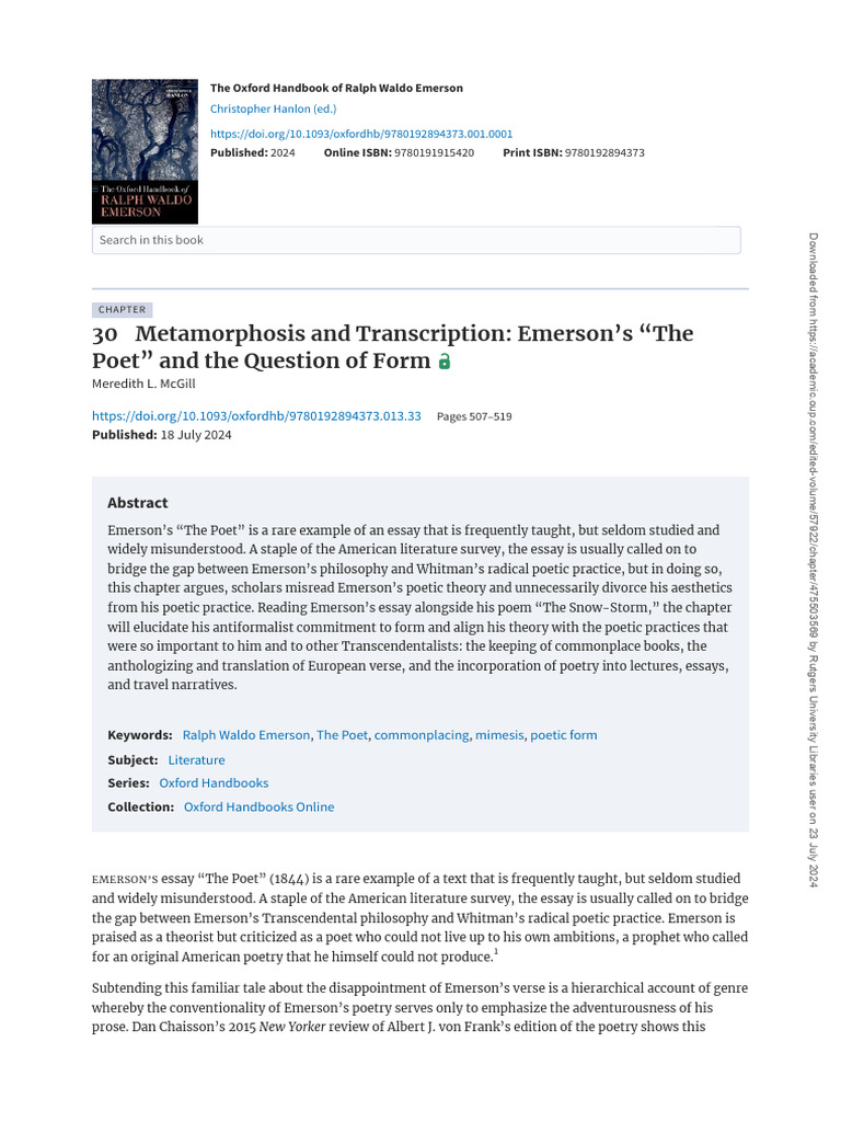 McGill Metamorphosis and Transcription | PDF | Poetry | Ralph Waldo Emerson