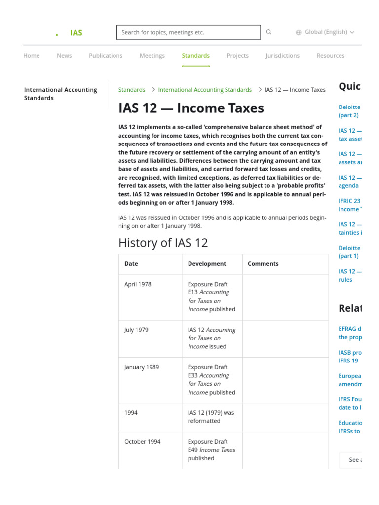 IAS 12 — Income Taxes | PDF | Deferred Tax | International Financial ...