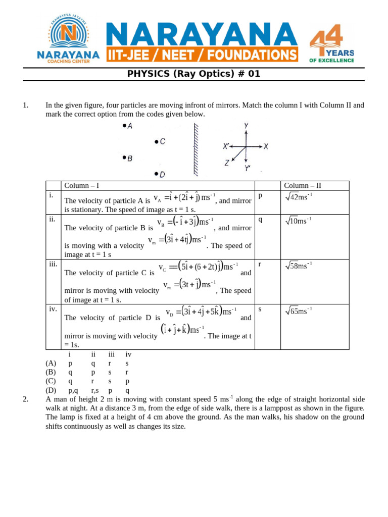 01-1 DPP Ray Optics (Reflection) | PDF | Mirror | Optics