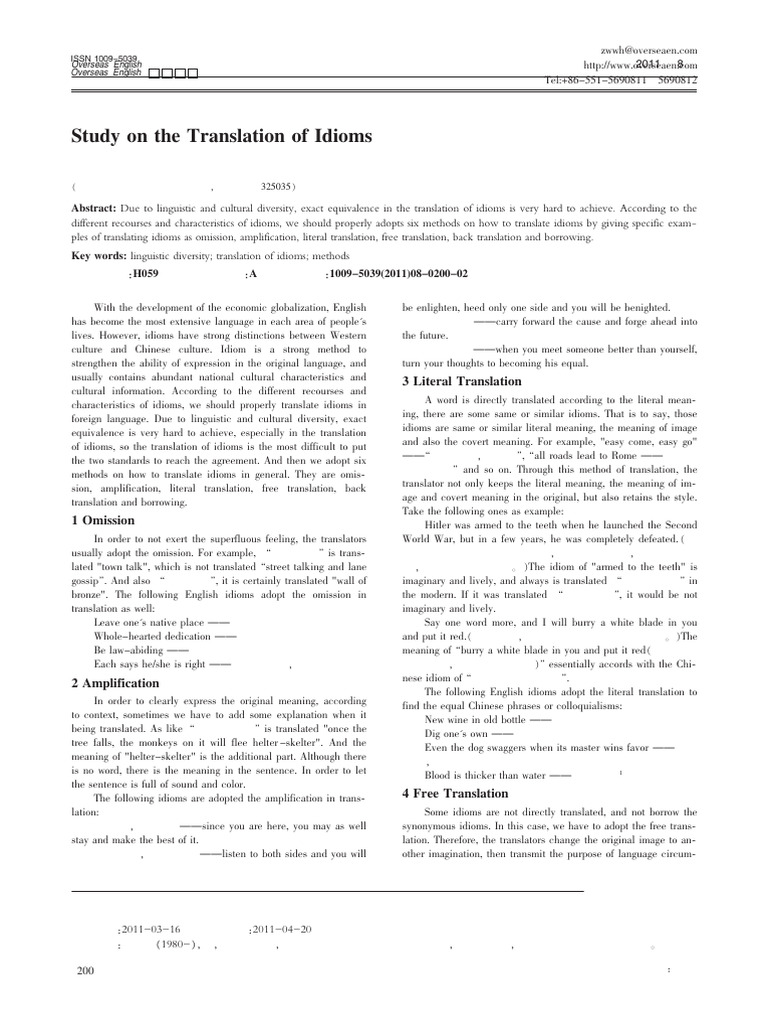 Idiom Translation Methods Explained | PDF | Translations | Idiom