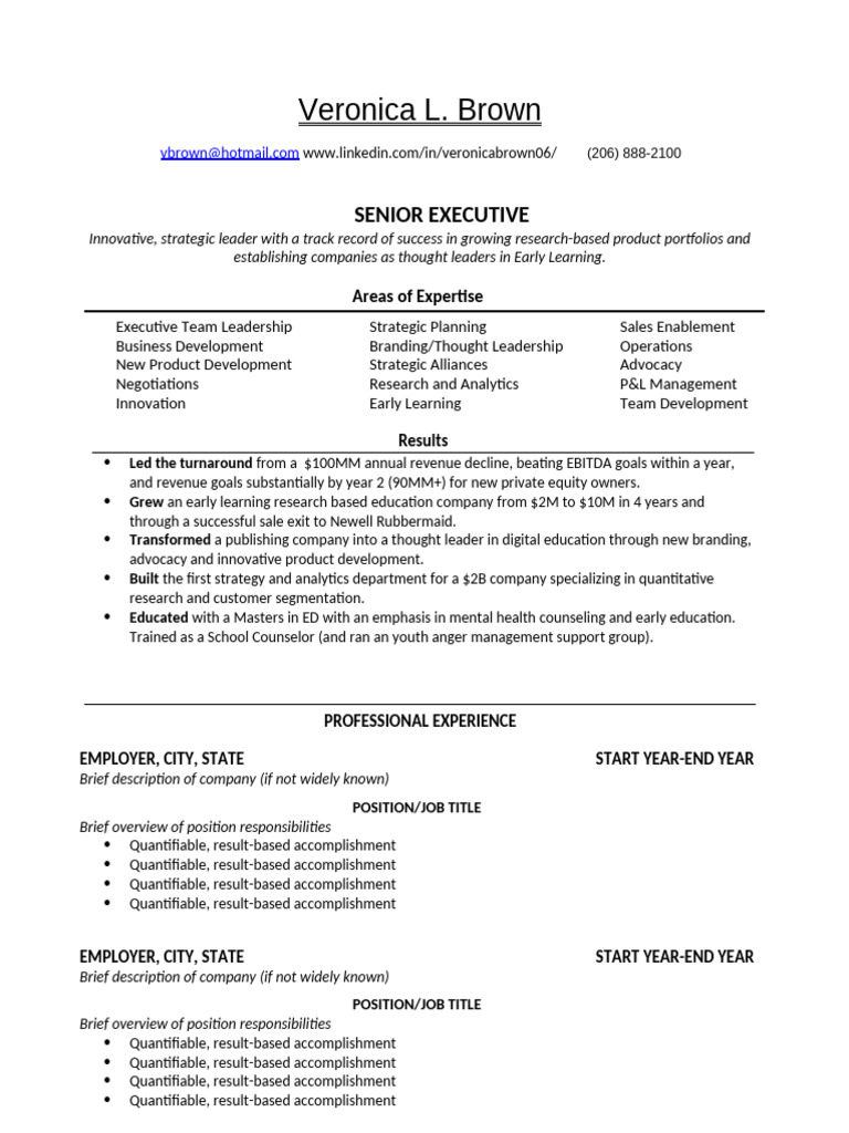 Senior Executive Resume of Veronica Brown | PDF | Analytics | Business ...