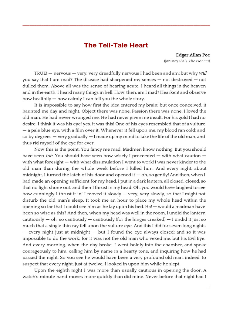 The Tell-Tale Heart: A Study of Madness | PDF