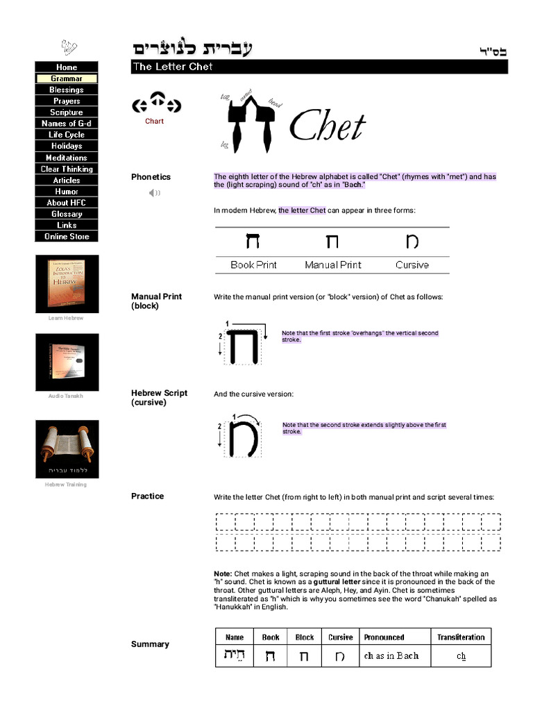 The Letter Chet | PDF | Languages Of Israel | Linguistics