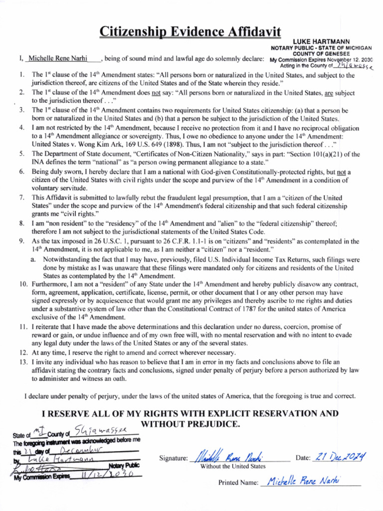 Evidence of Citizenship Michelle Notarized12212024110344 | PDF ...
