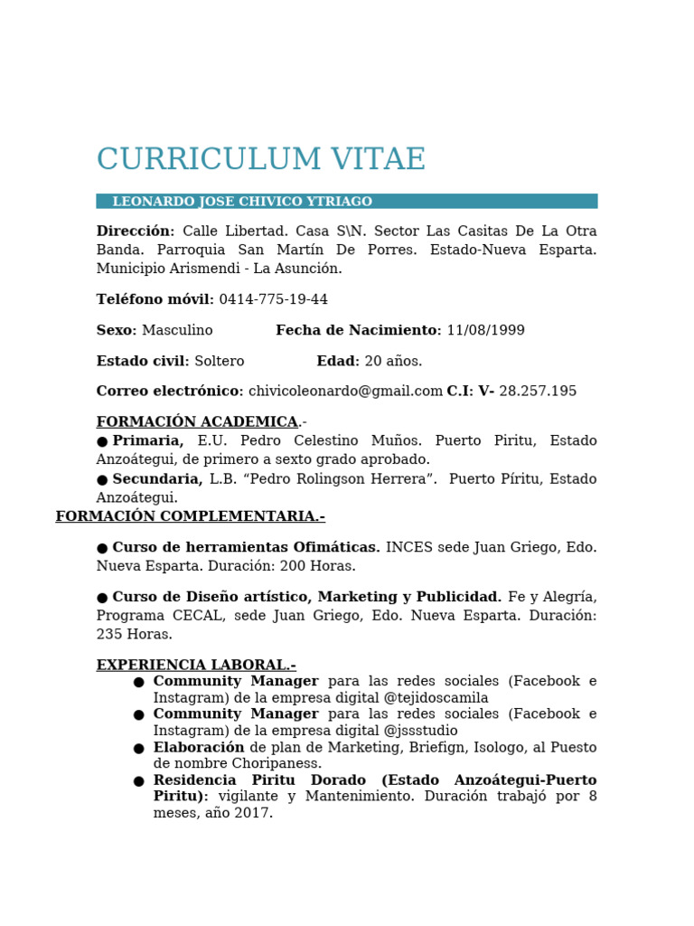 Curriculum Vitae de Leonardo Chivico | PDF