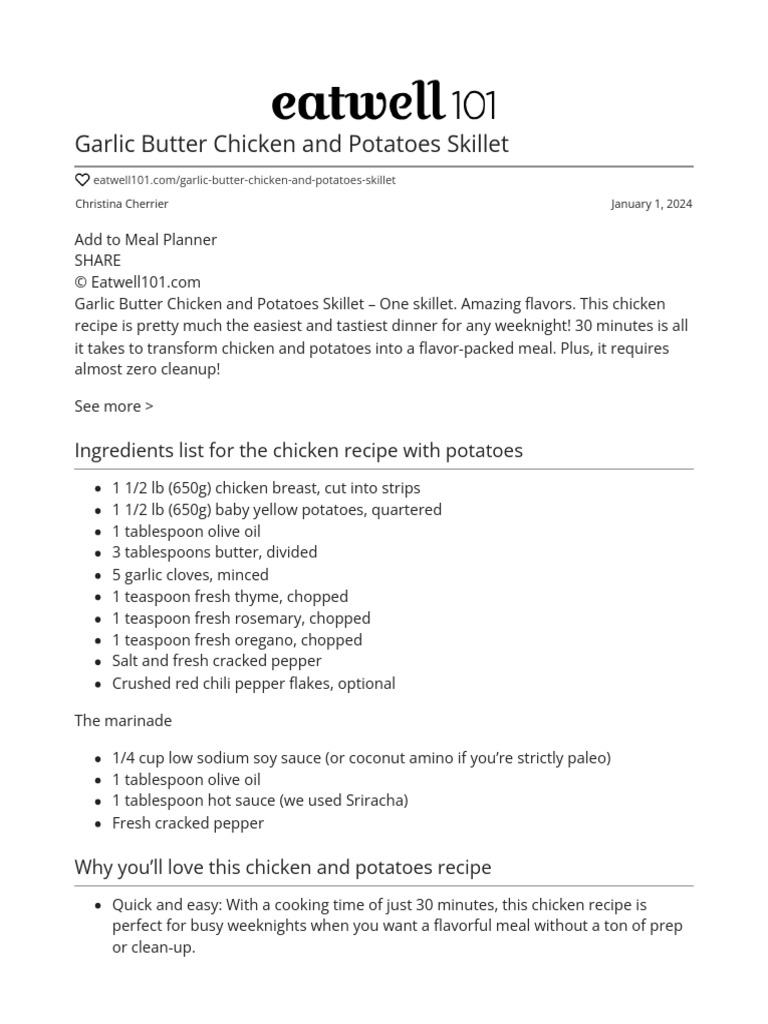 Garlic Butter Chicken and Potatoes Recipe - How To Make Garlic Butter ...