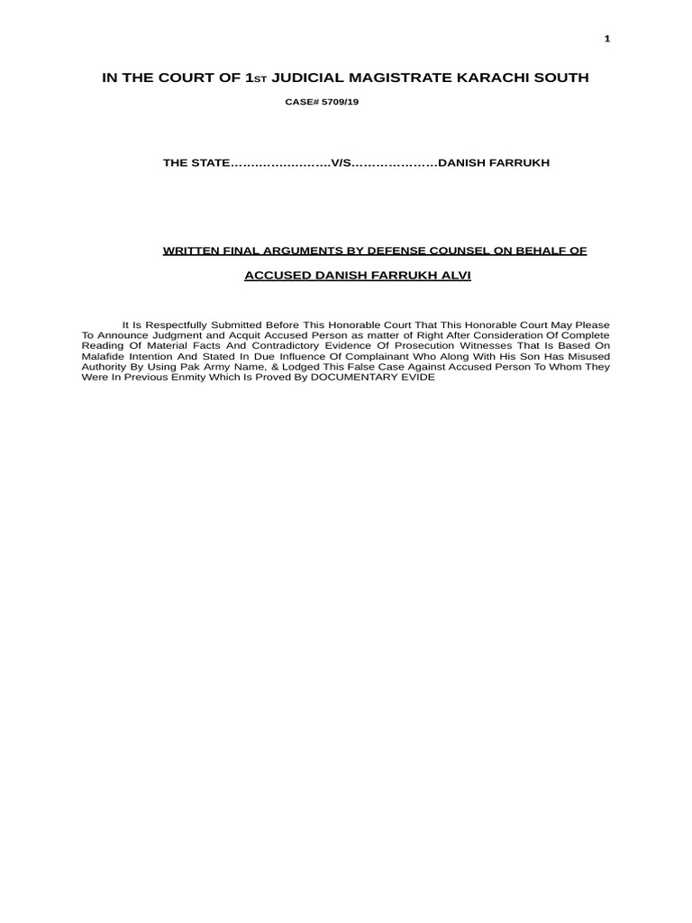 Defense Arguments in Karachi Court Case | PDF | Facebook | Witness