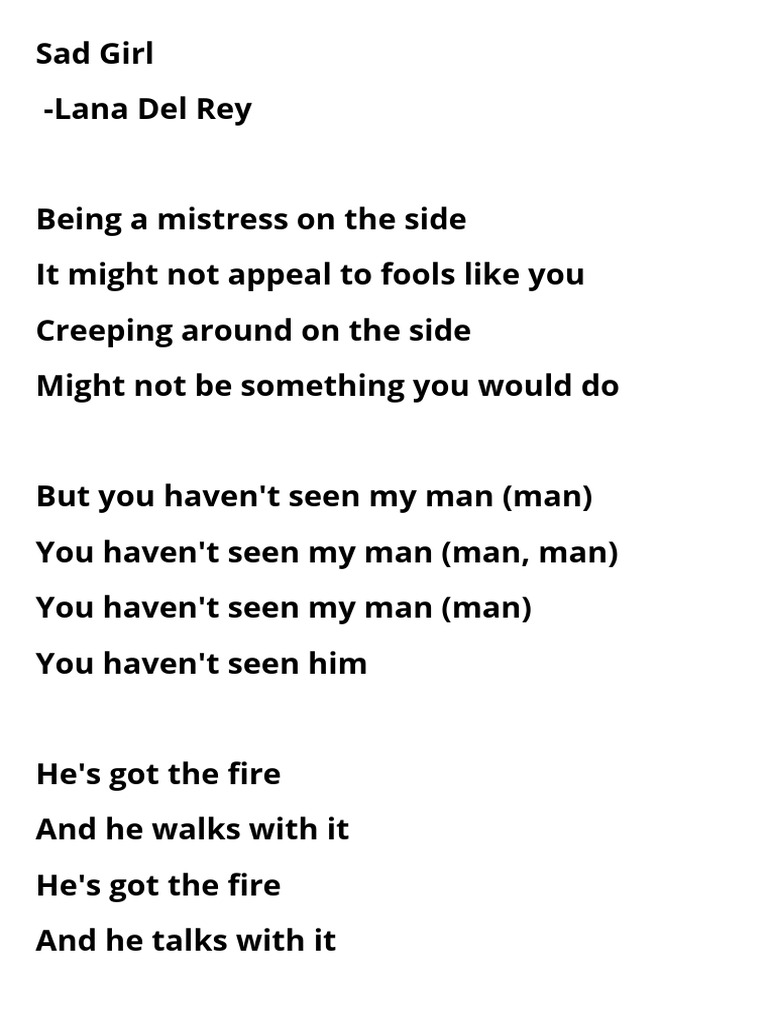 LANA DEL REY LETRA DA MÚSICA 'Sad Girl' | PDF