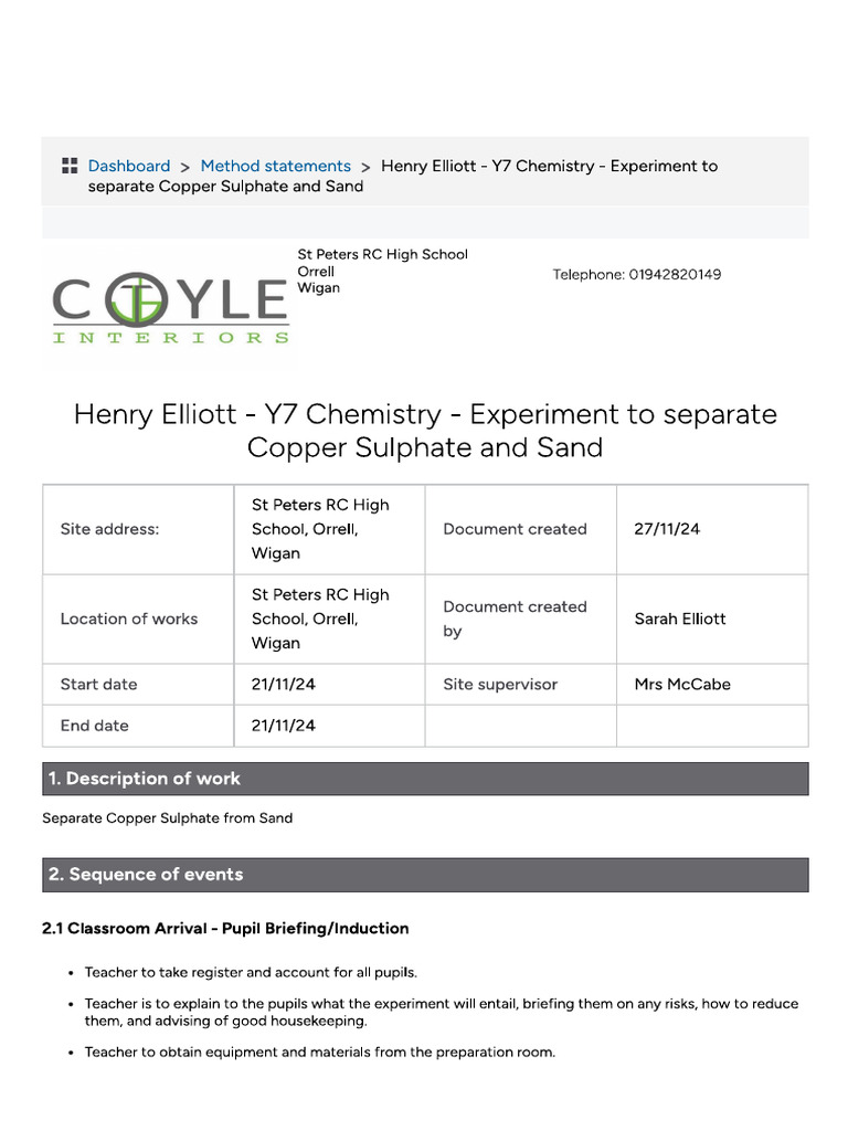 Y7 Chemistry Method Statement | PDF