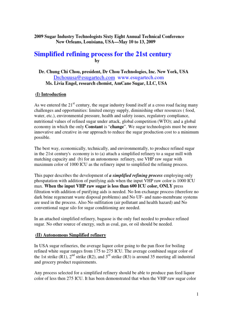 SIT 2009 Paper Simplified Sugar Refinery | PDF | Sugarcane | Chemistry