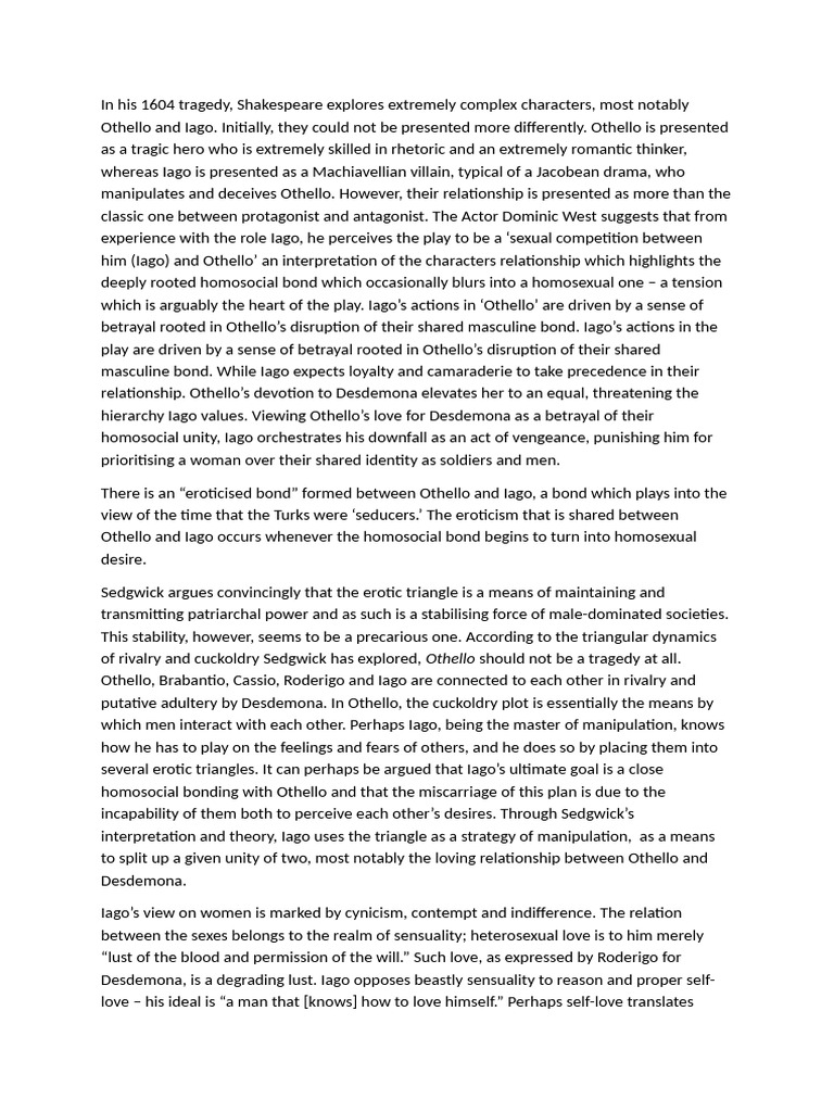 Othello and Iago's Relationship - Essay | PDF | Iago | Othello