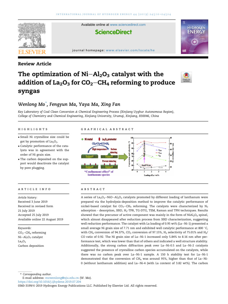 The Optimization of Ni-Al2O3 Catalyst With The Addition of La2O3 For CO2-CH4 Reforming To ...