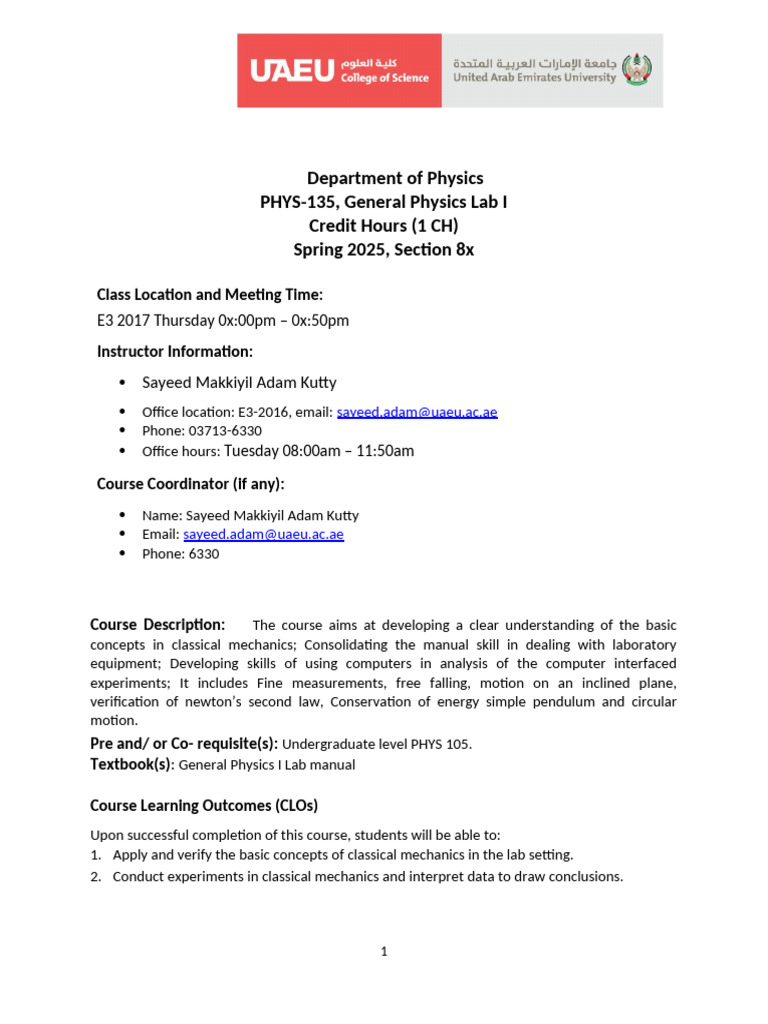 Phys135 - GPLab I - Syllabus - Spring2025 | PDF | Academic Dishonesty ...