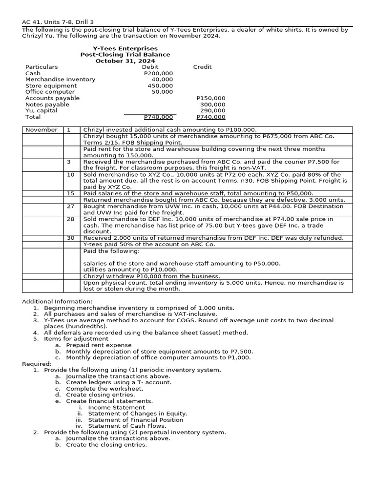 Drill 3 Merchandising Cycle | PDF | Balance Sheet | Inventory