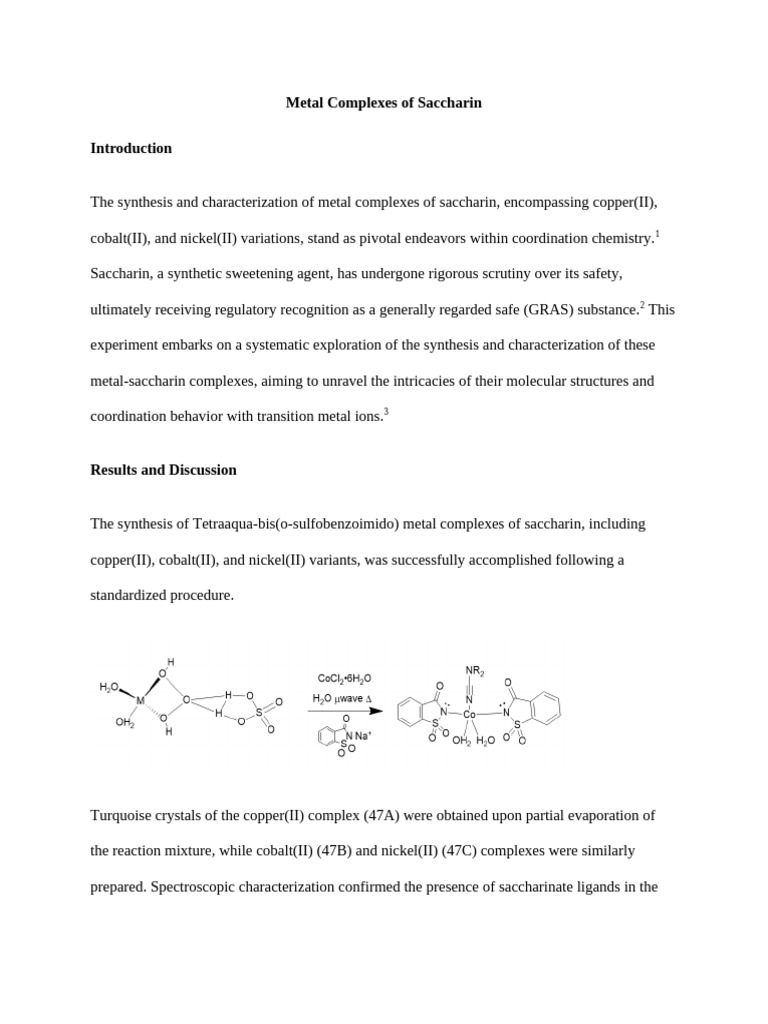Metal Complexes of Saccharin | PDF | Coordination Complex | Ligand