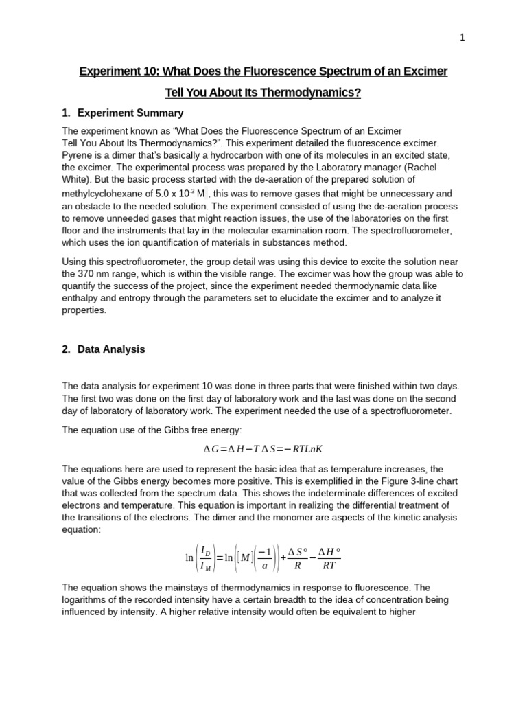 Excimer Fluorescence and Thermodynamics Analysis | PDF | Spectral Line ...