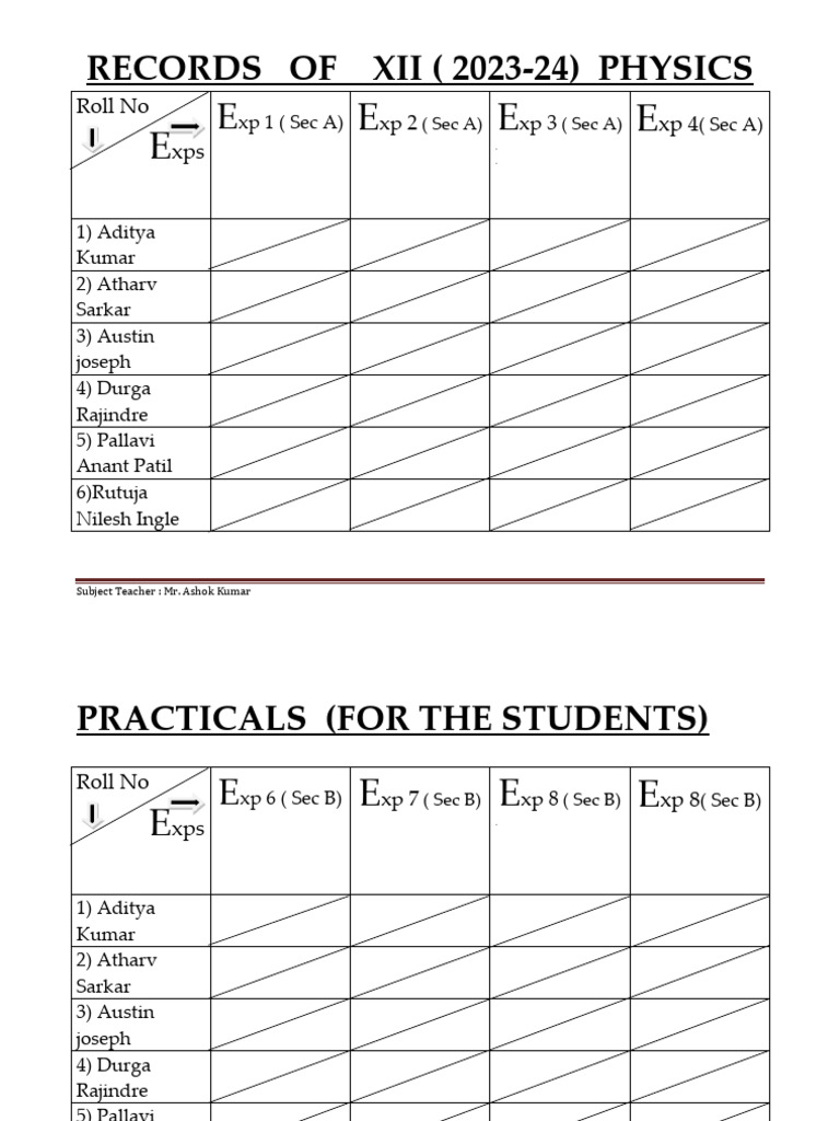 XI Practical Records 2023-24 | PDF