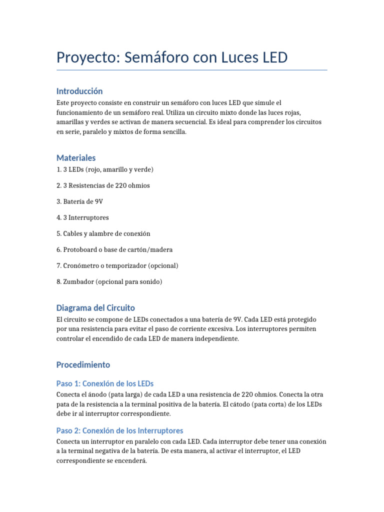 Proyecto Semaforo LED Simplificado (1) | PDF