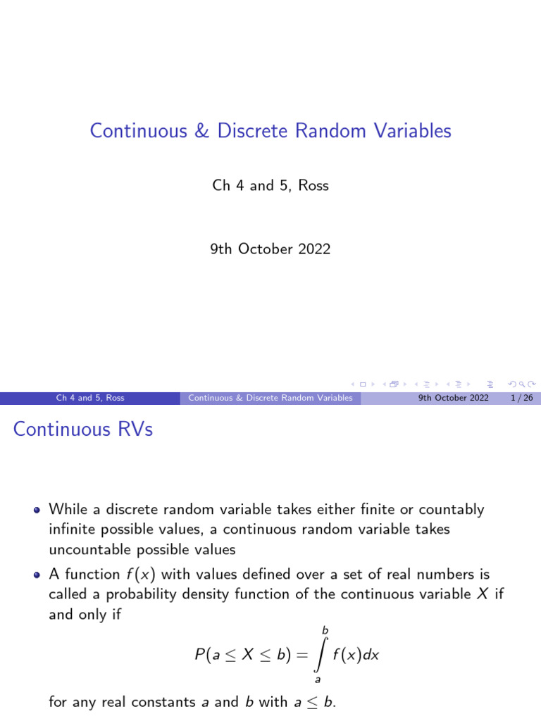 Continuous & Discrete Random Variables | PDF | Probability Distribution ...