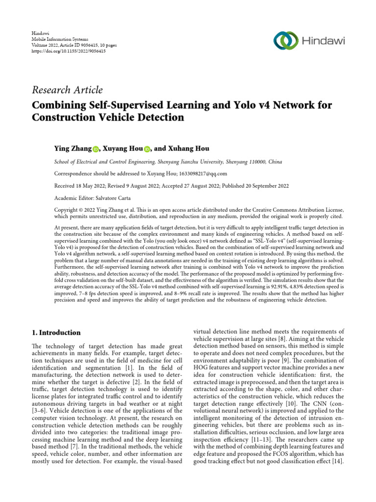 3 - Combining Self-Supervised Learning and Yolo v4 Network For Construction Vehicle Detection ...