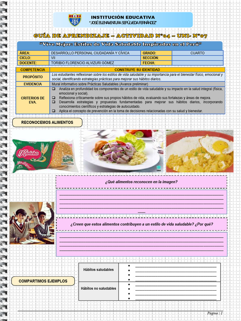 GUIA DE CLASE - ACT. 4- 4°-ALVIZURI | PDF | Dieta