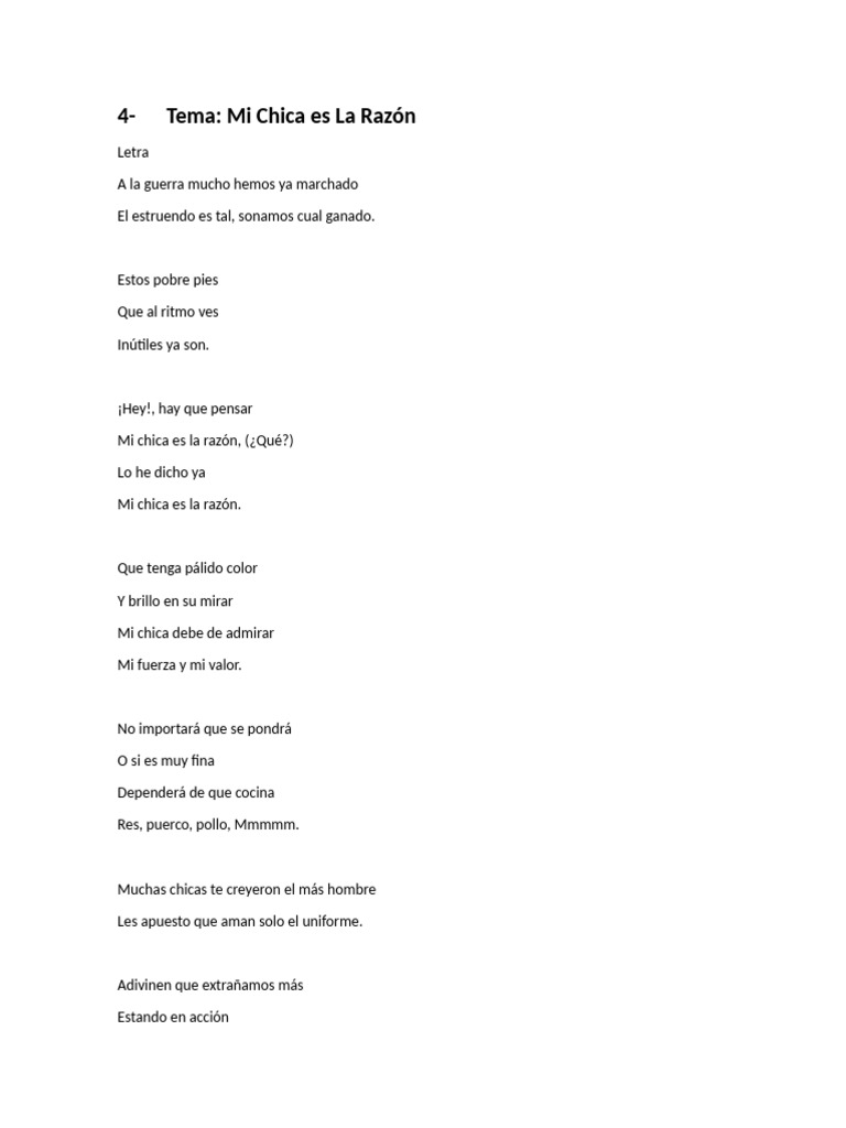 Mi Chica Es Mi Razon Letra MULAN | PDF