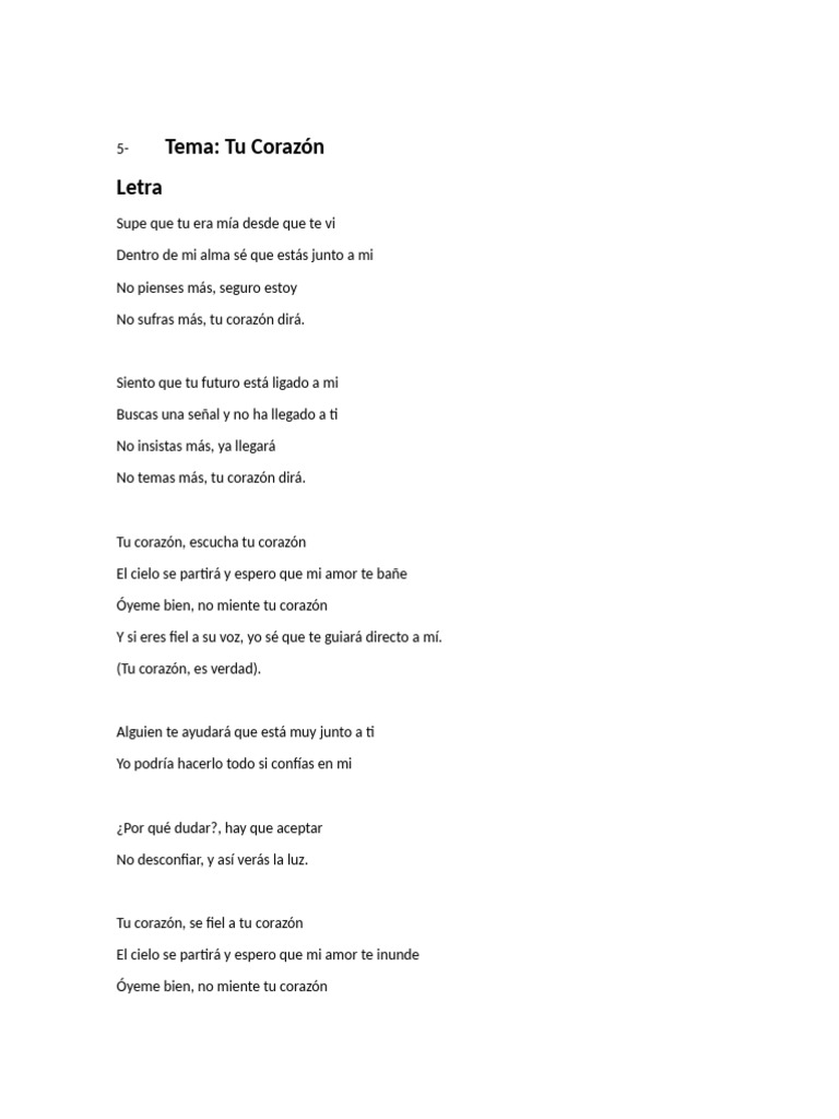 TU CORAZON LETRA MULAN | PDF