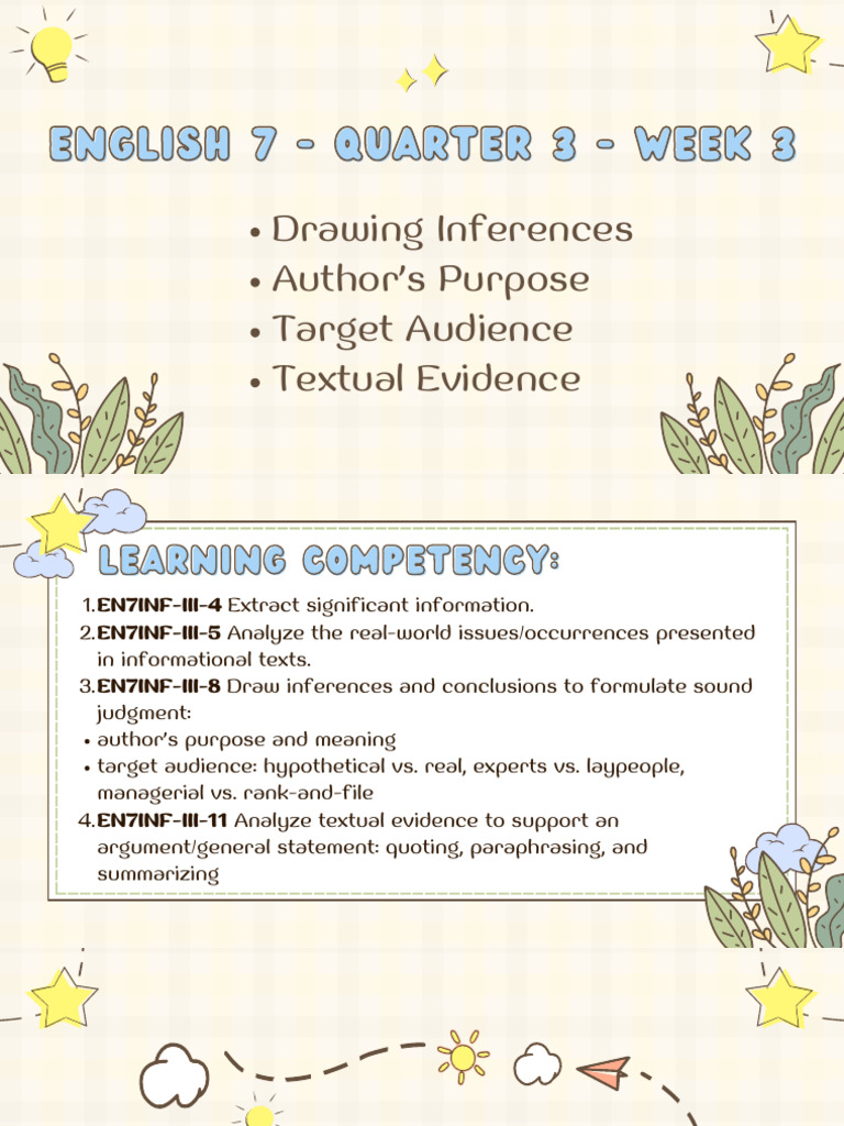 English 7 - Quarter Week 3 - Drawing Inferences About The Author | PDF ...