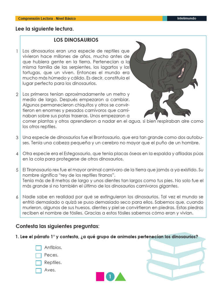 Comprensión Lectora: Dinosaurios y Más | PDF | Dinosaurios | Reptil