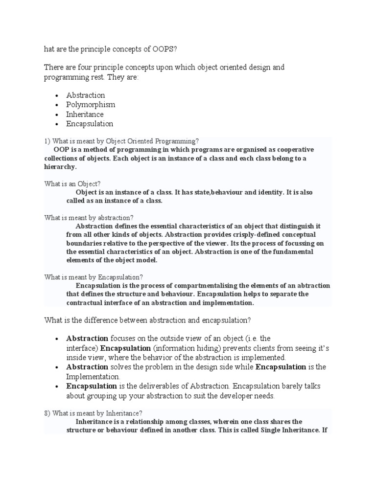 Object Oriented Programming Concepts: Abstraction, Encapsulation, Inheritance and Polymorphism ...